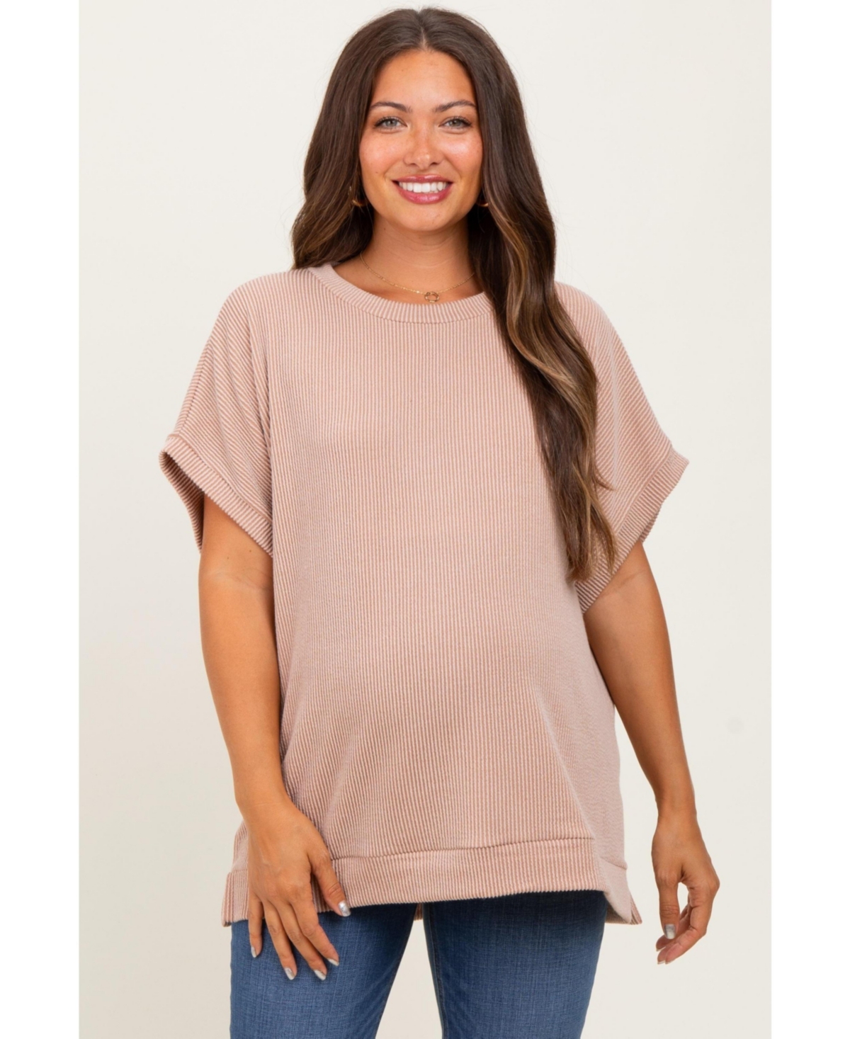 Click here for Pinkblush Maternity Olive Solid Ribbed Short Sleev... prices