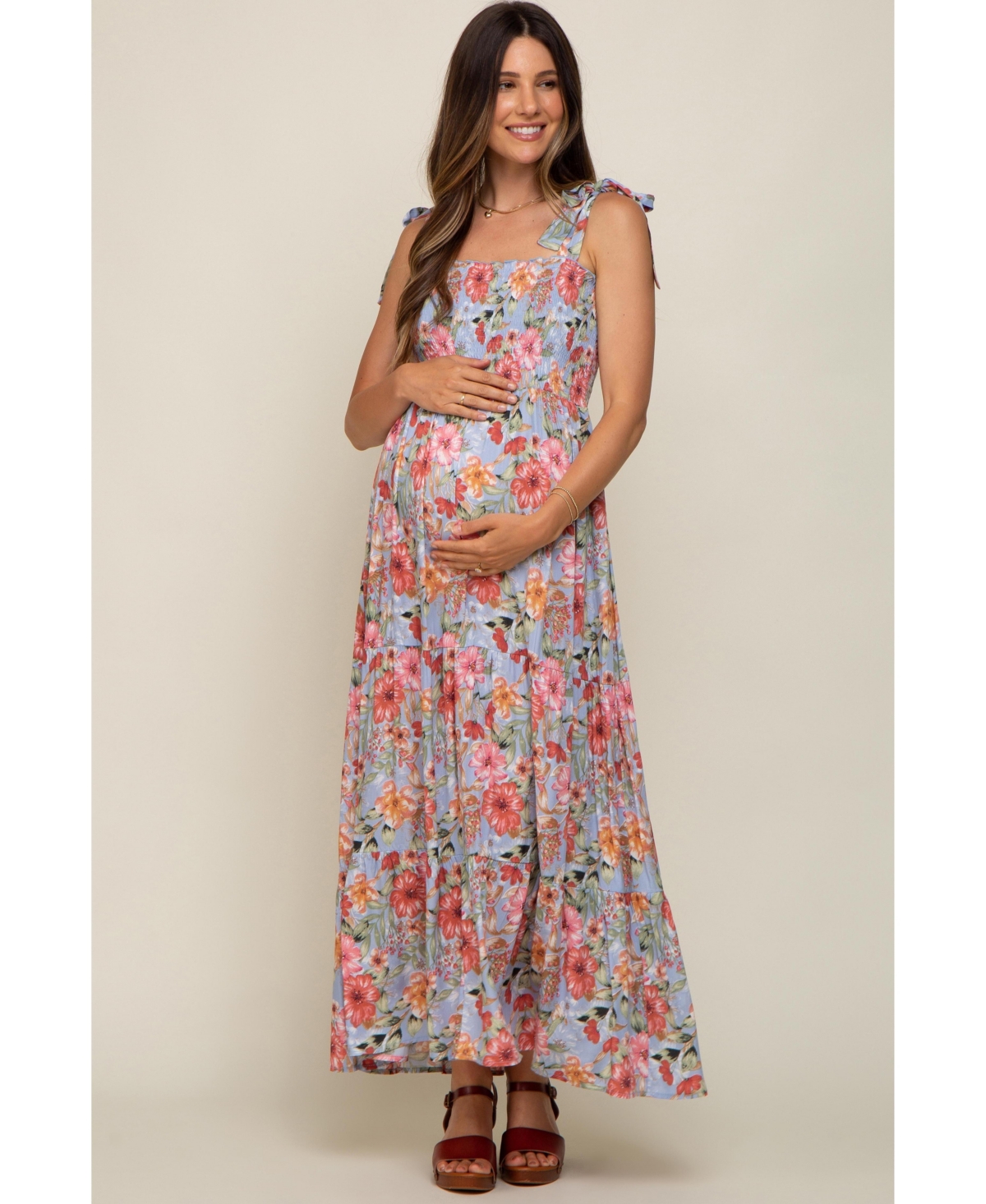Click here for Pinkblush Maternity Light Blue Floral Smocked Shou... prices