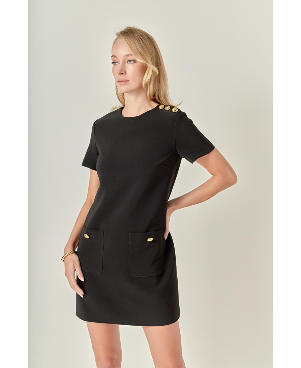 English Factory Womens Gold Button Detailed Mini Dress - Black