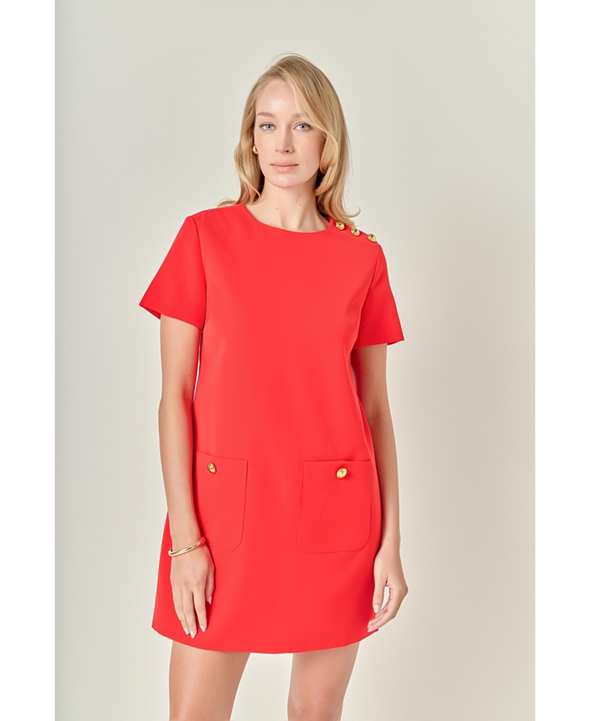English Factory Womens Gold Button Detailed Mini Dress - Red