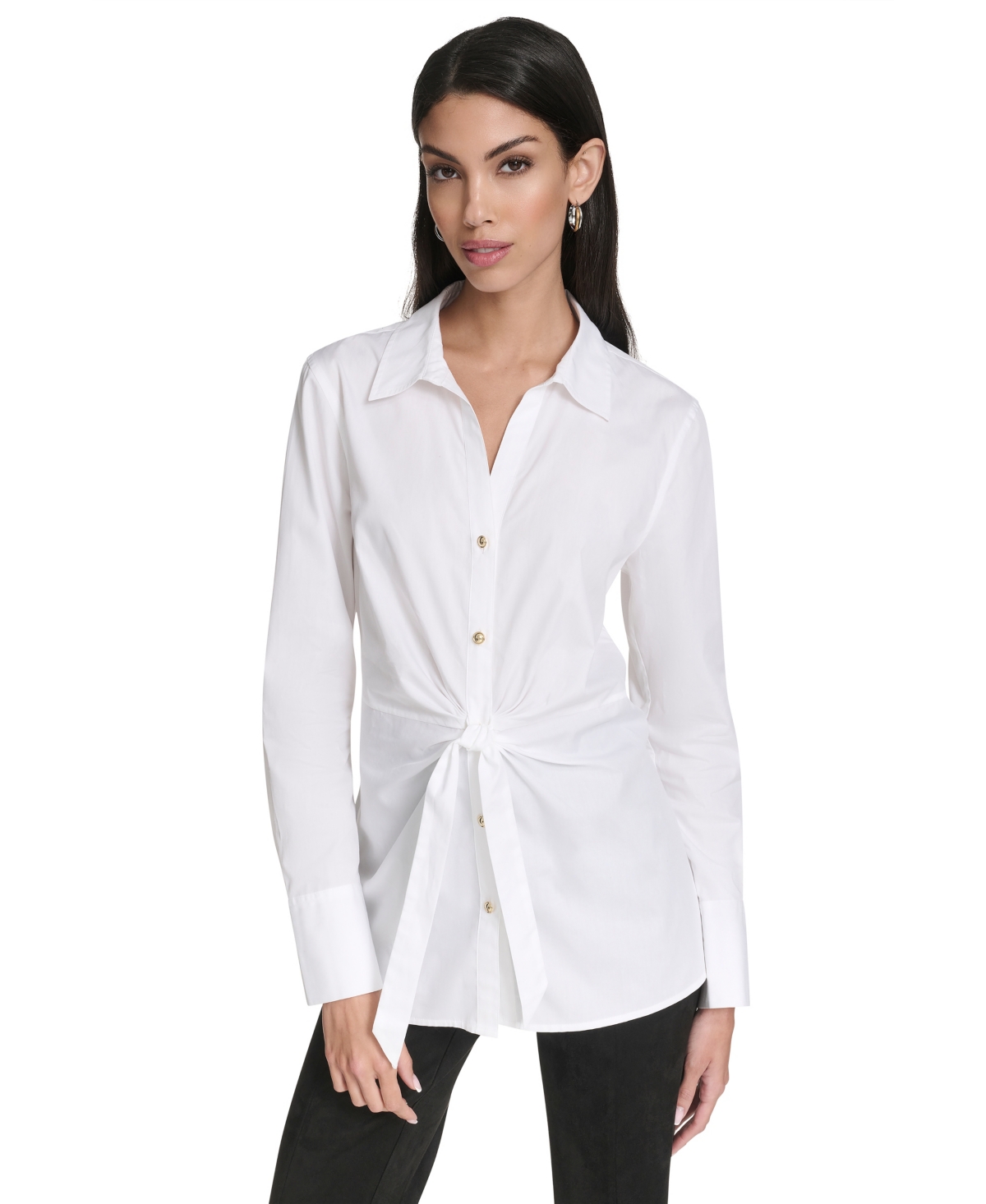 Click here for Halston Womens Long Sleeves Poplin Shirt - White prices