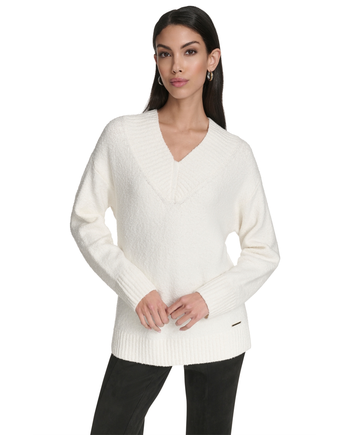 Click here for Halston Womens Chunky Boucle Long Sleeves Sweater... prices