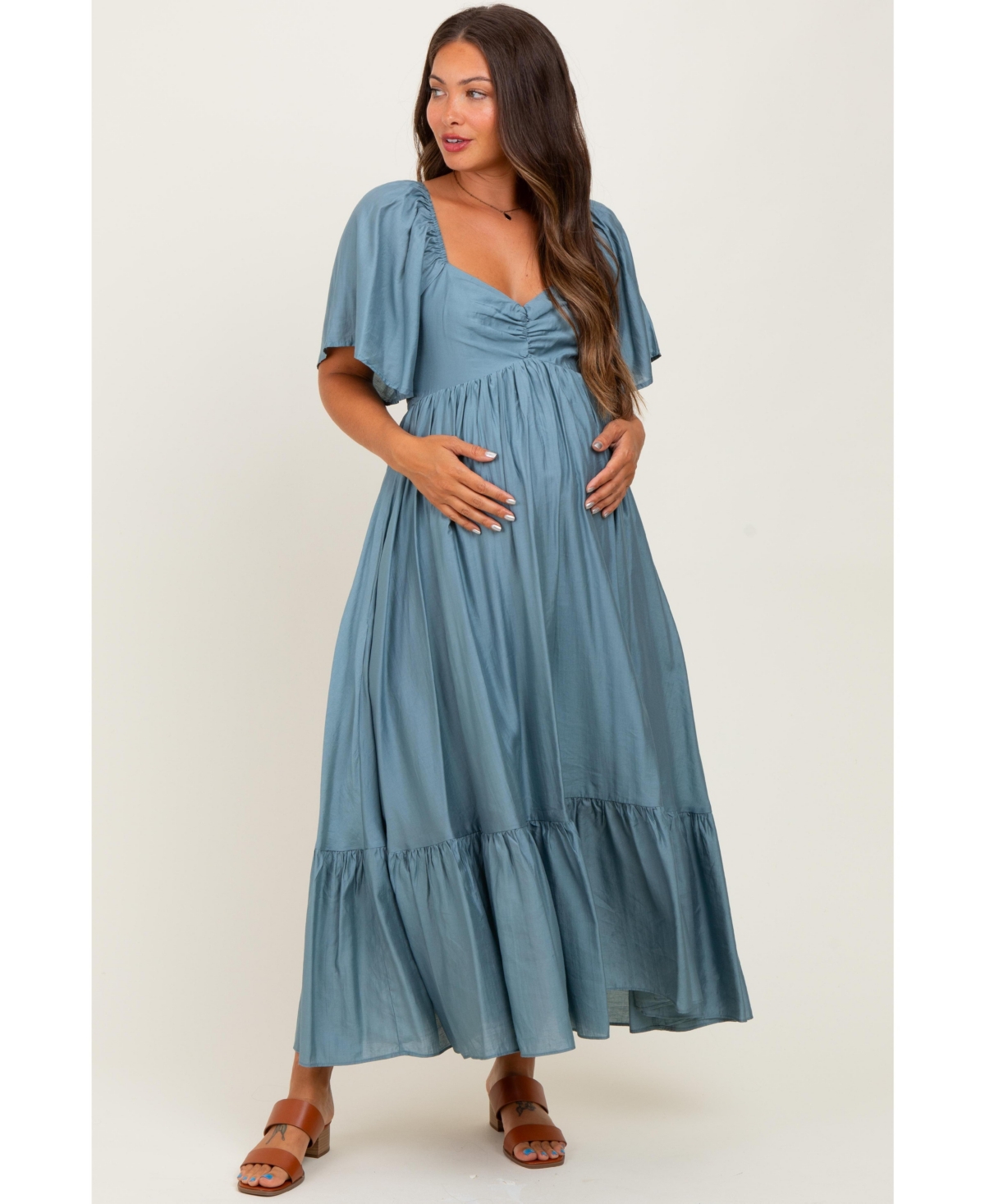 Click here for Pinkblush Maternity Blue Flutter Sleeve Ruffle Hem... prices