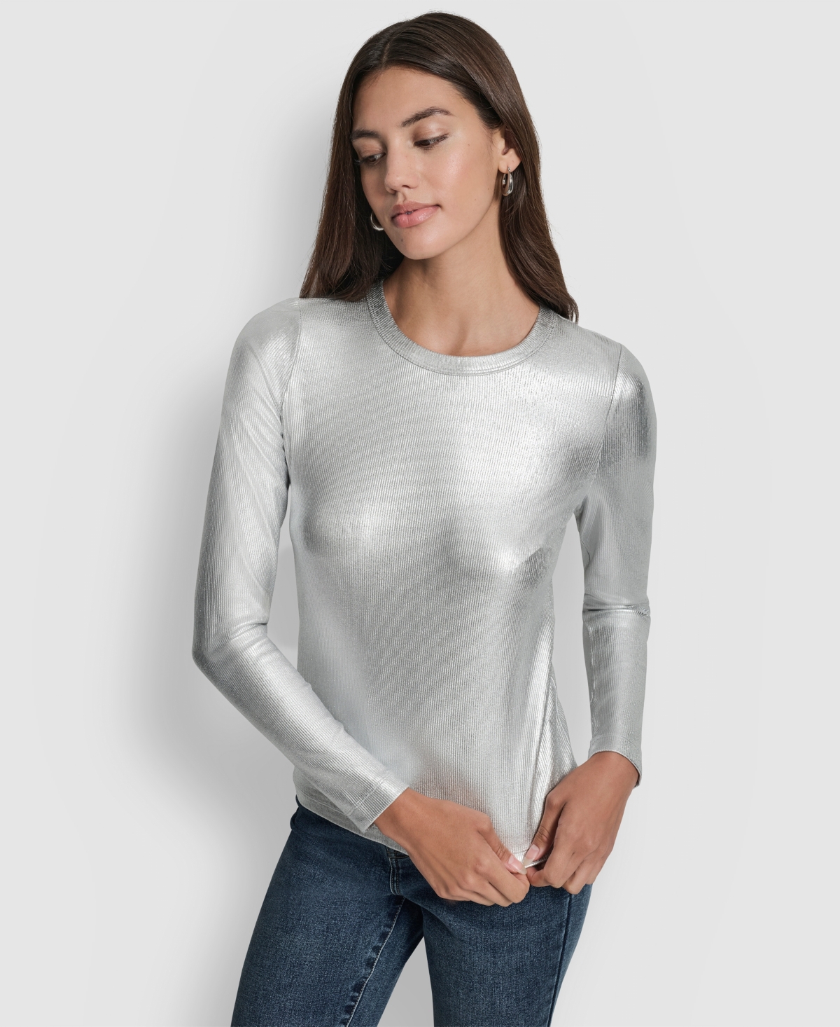 Click here for Dkny Jeans Womens Foil Rib Crewneck Long Sleeves T... prices