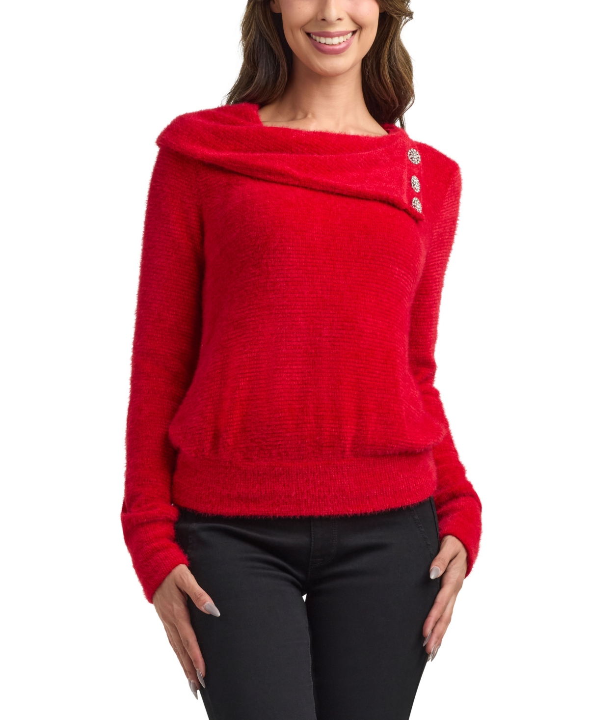 Click here for Bcx Womens Cowl Neck Mohair Top - Red prices