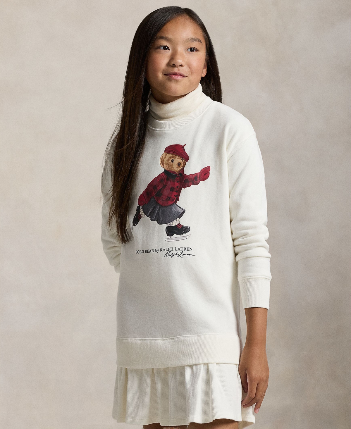Polo Ralph Lauren Girls 7-16 Polo Bear Fleece Dress - White