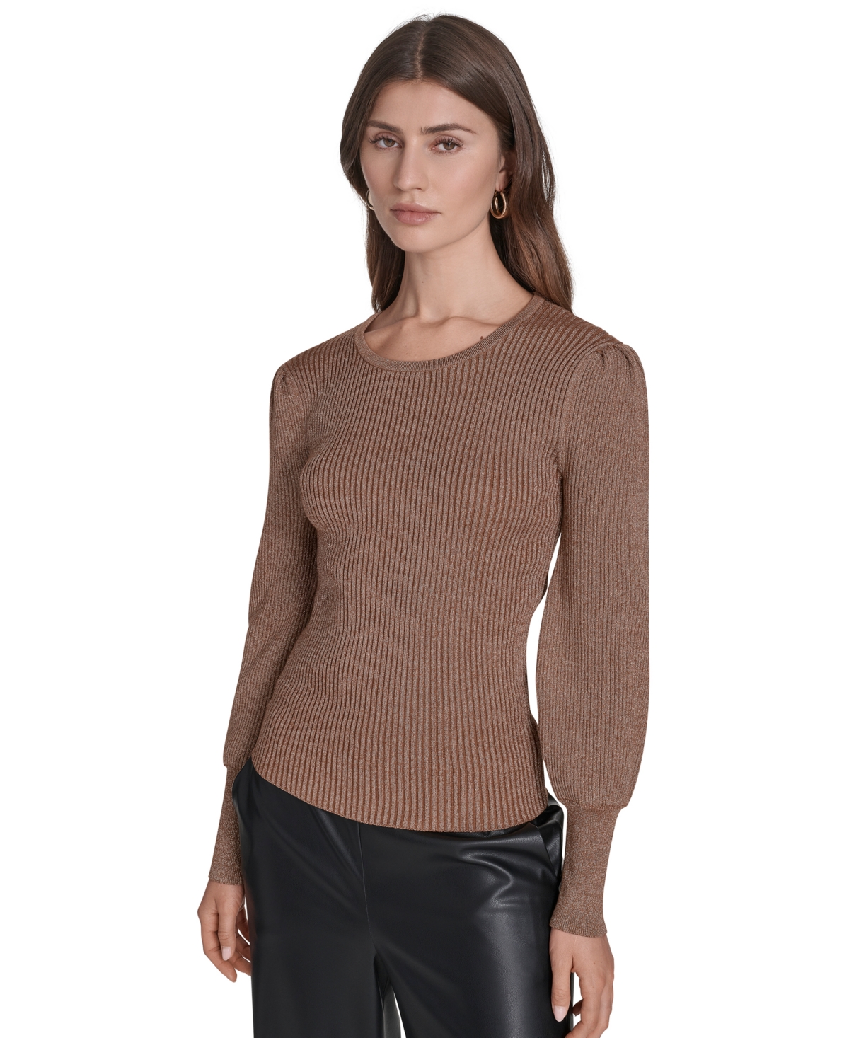 Click here for Halston Womens Crewneck Puff Sleeves Sweater - Vic... prices