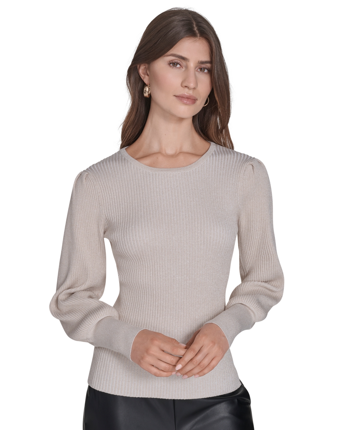 Click here for Halston Womens Crewneck Puff Sleeves Sweater - Cre... prices