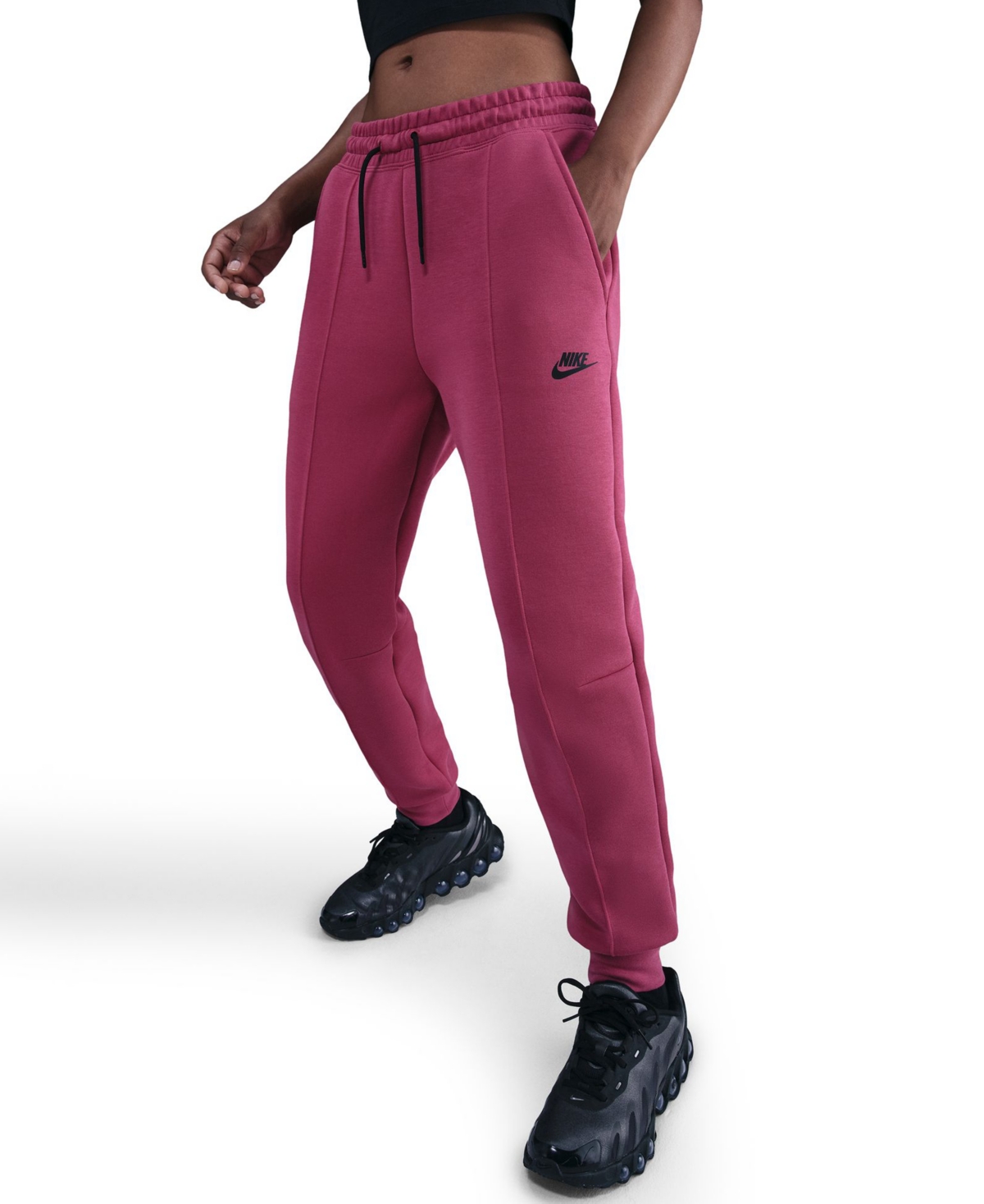 Nike Womens Sportswear Tech Fleece Mid-Rise Jogger Pants - Sweet Beet/Black