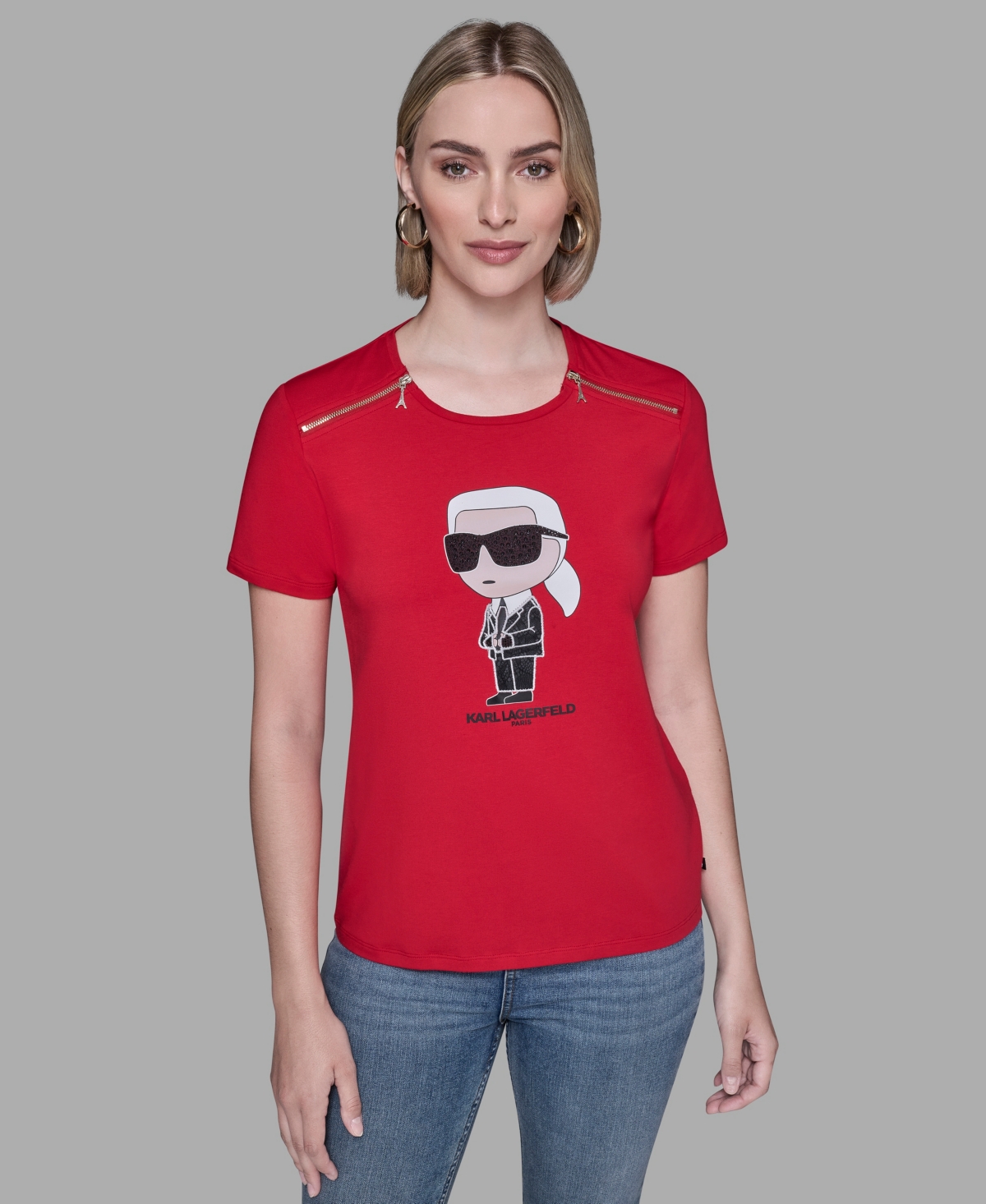 Click here for Karl Lagerfeld Paris Womens Crewneck Embellished Z... prices