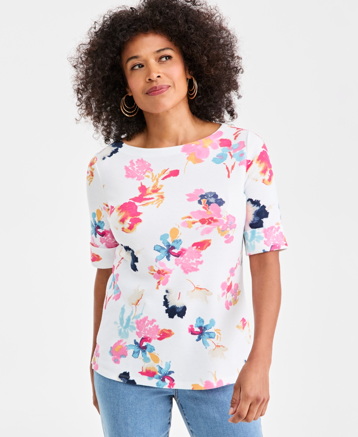 Click here for Style & Co Petite Elbow-Sleeve Floral Essence Top... prices
