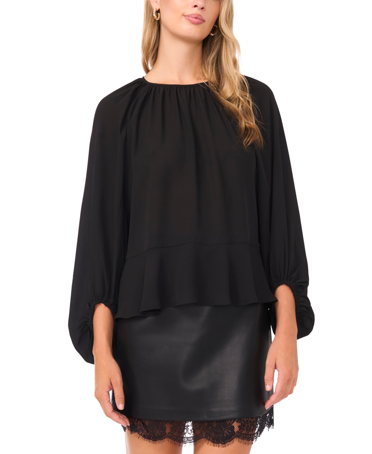 Click here for Vince Camuto Womens Ruffle Crewneck Top - Rich Bla... prices