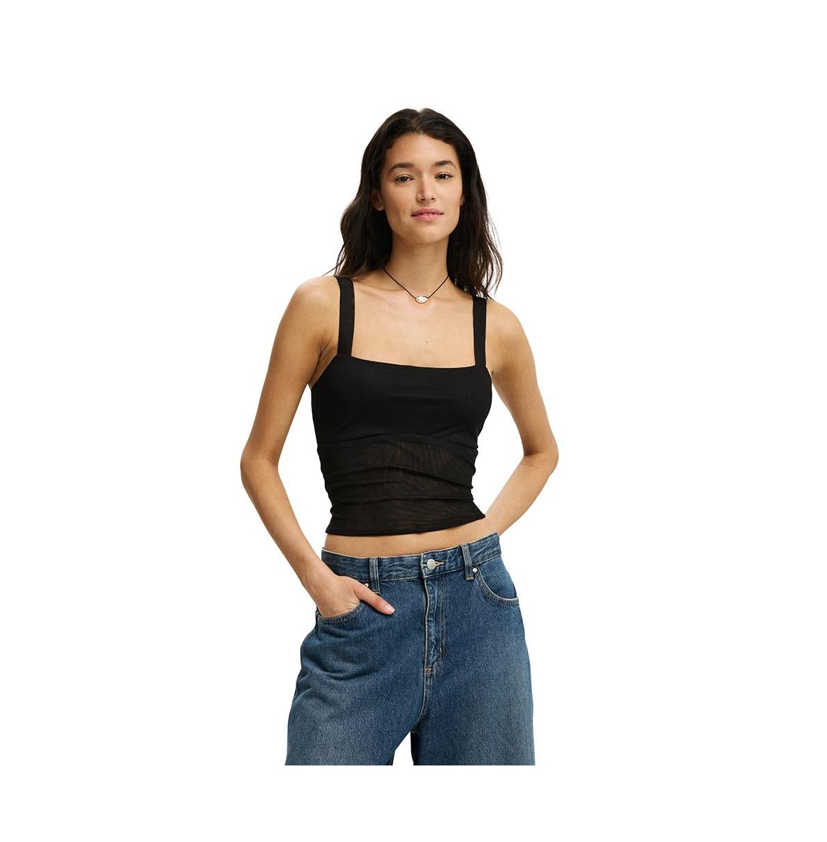 Click here for Cotton On Womens Brooke Mesh Cami - Black prices