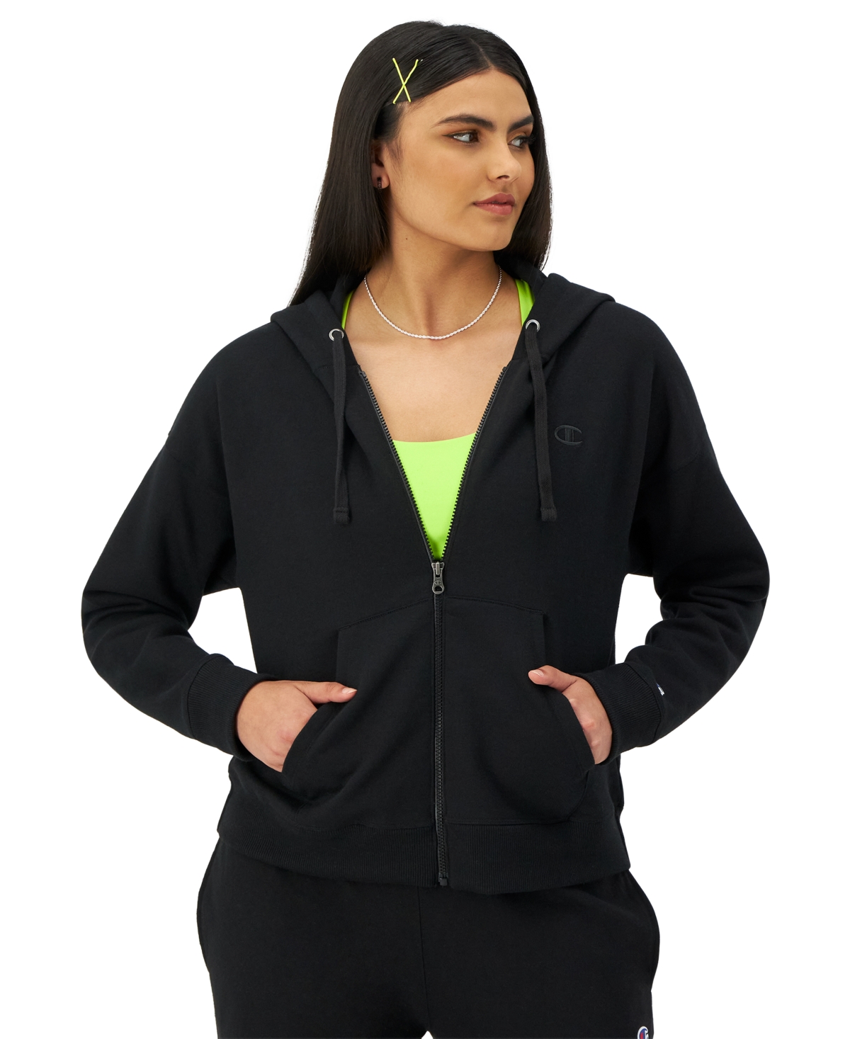 Click here for Champion Womens Sophomore Full Zip Hoodie - Black prices
