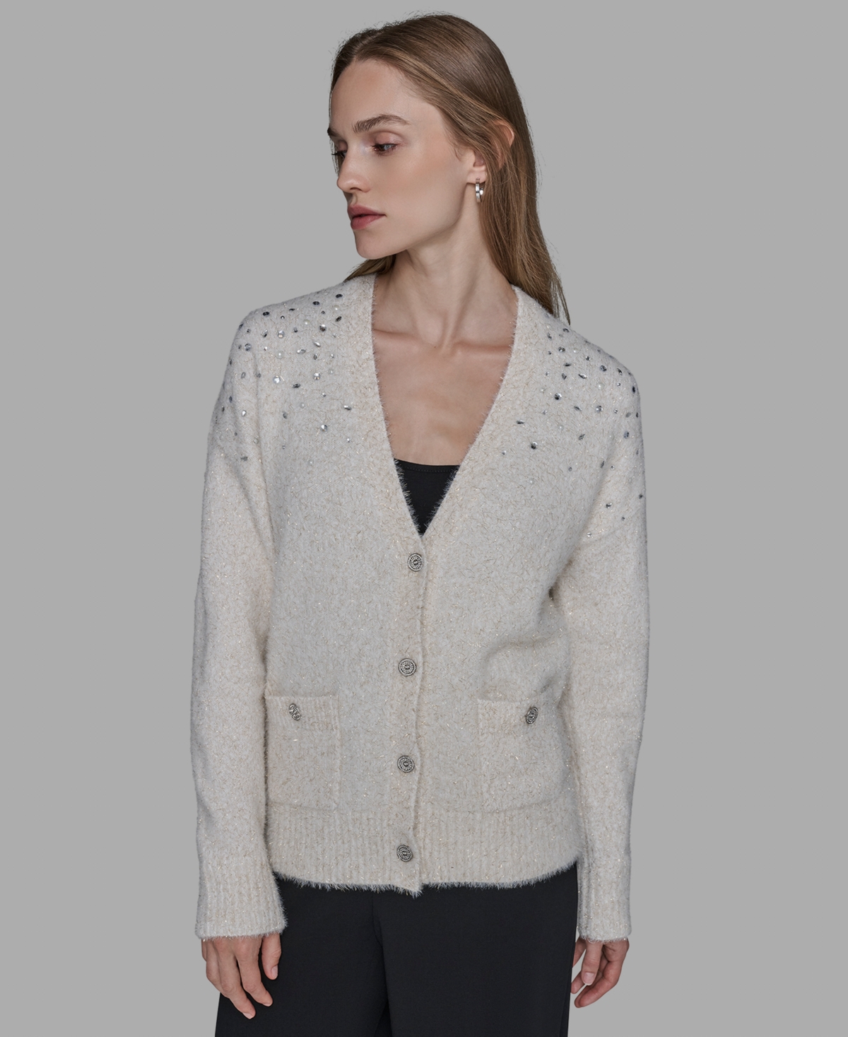 Click here for Karl Lagerfeld Paris Womens V-Neck Cardigan - Whit... prices