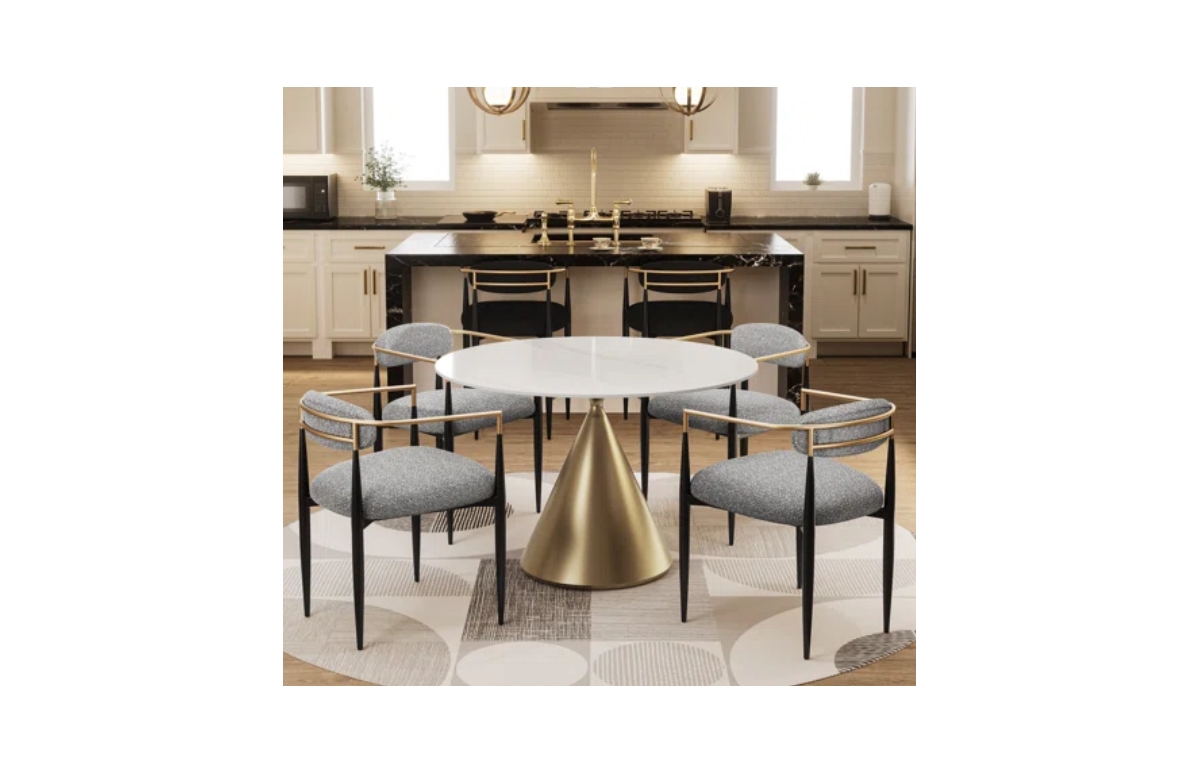 Click here for Morden Fort 47 Round Faux Marble Dining Set with 4... prices