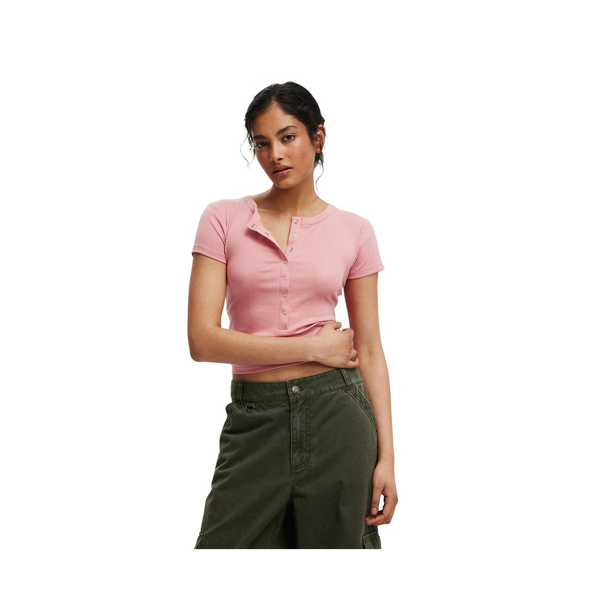 Click here for Cotton On Womens Christy Henley Tee - Vintage rose prices