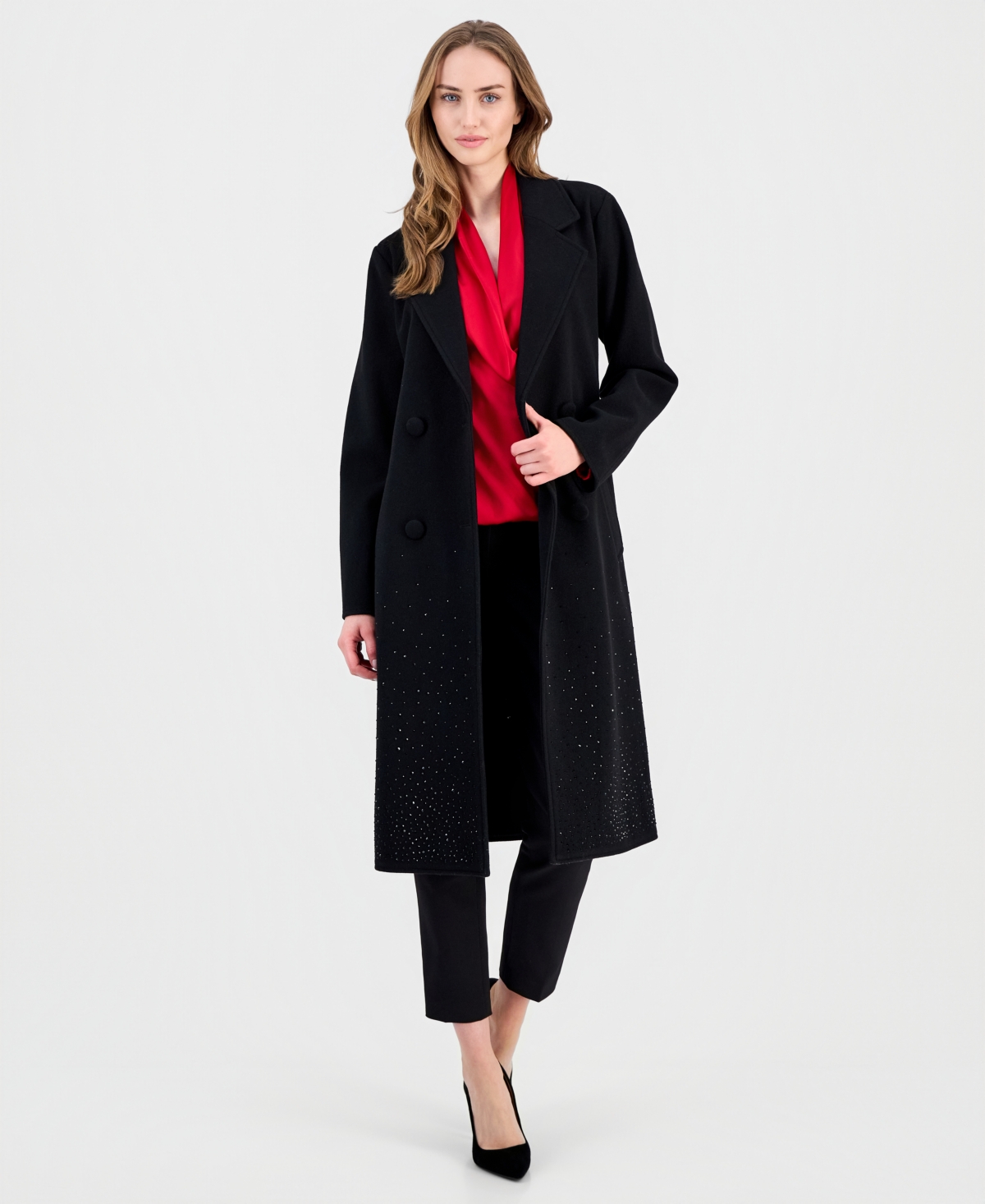 Click here for T Tahari Womens Double-Breasted Embellished Coat -... prices