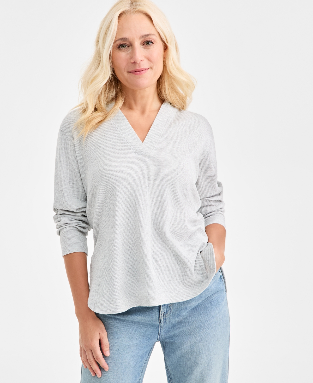 Click here for Style & Co Womens Waffle-Knit Long-Sleeve Hooded T... prices