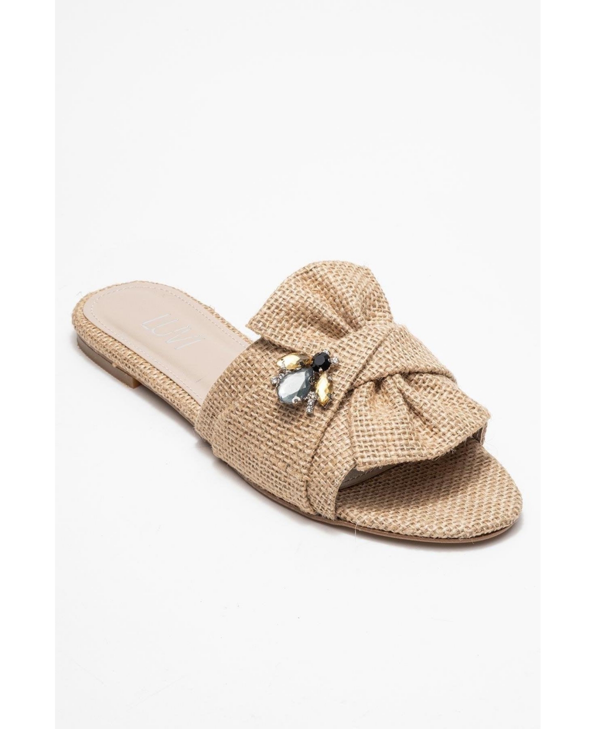 Click here for Prologue Shoes Daphne Raffia Bow Slide Sandal (Wom... prices