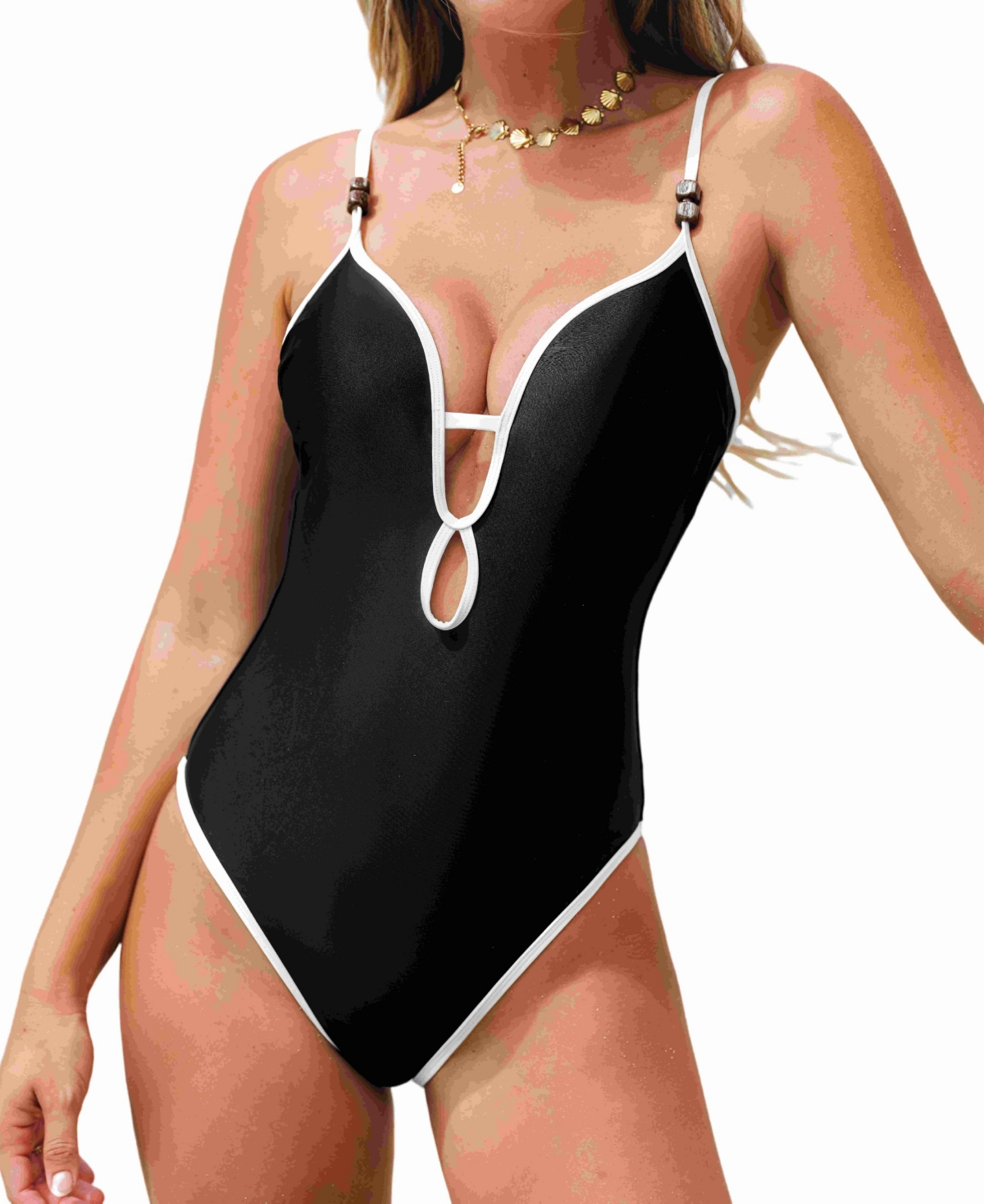Click here for Cupshe Womens Plunging V Neck Keyhole One Piece Sw... prices