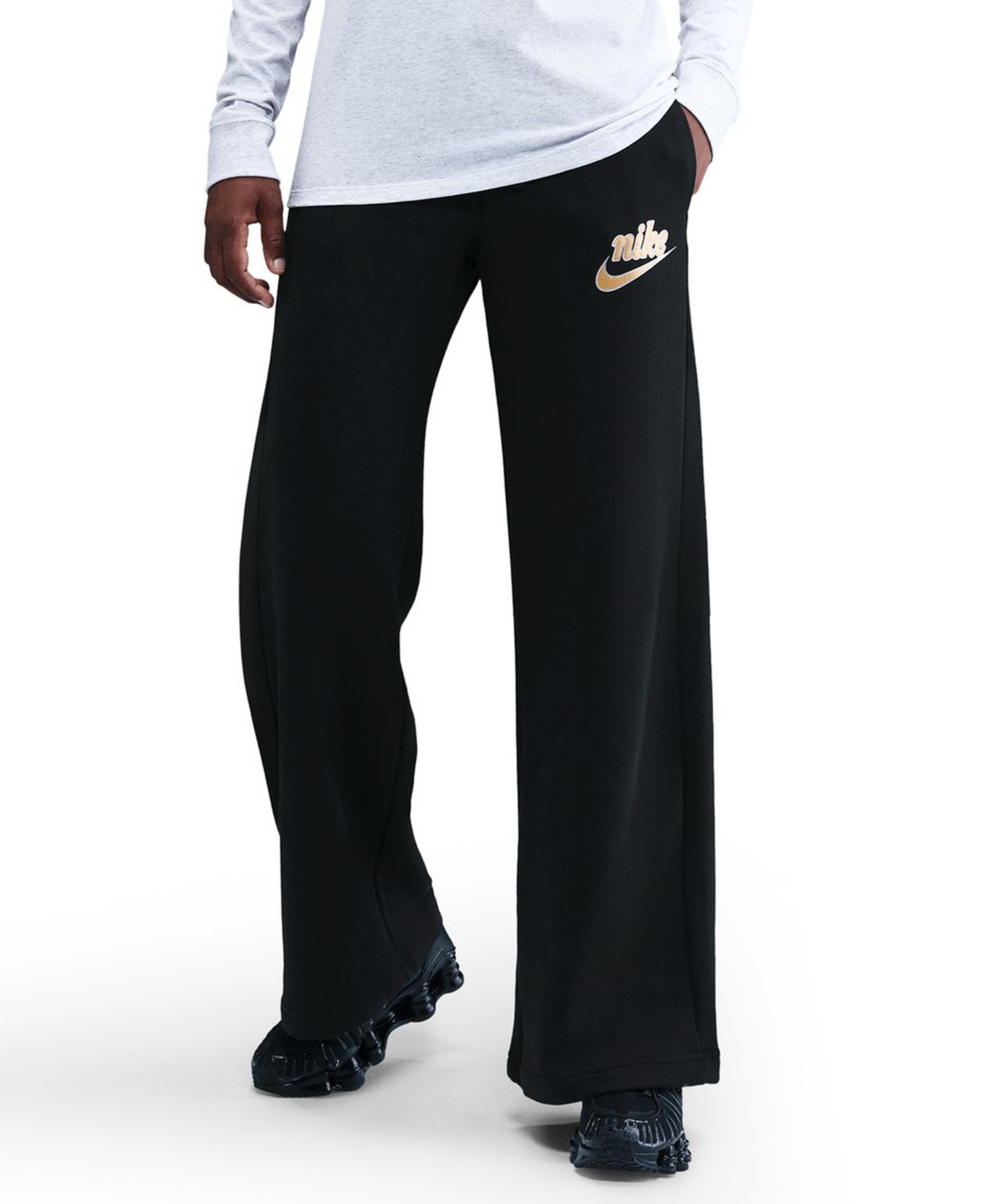 Click here for Nike Womens Club Fleece Mid-Rise Wide-Leg Pants -... prices