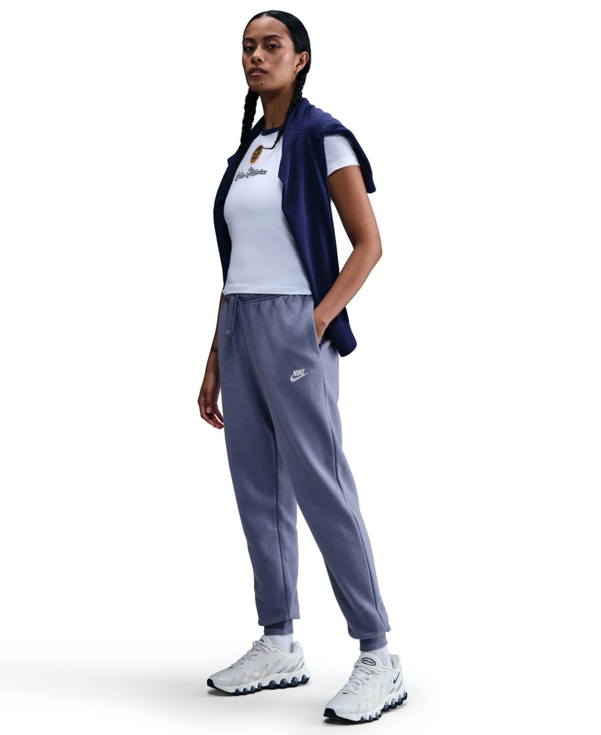Nike Womens Sportswear Club Fleece Mid-Rise Joggers - World Indigo/White