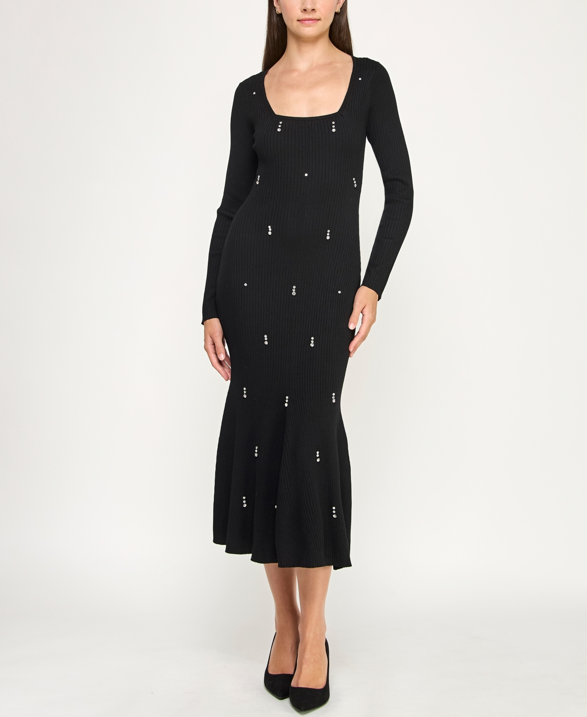 Rosie Harlow Juniors Square Neck Midi Dress - Black
