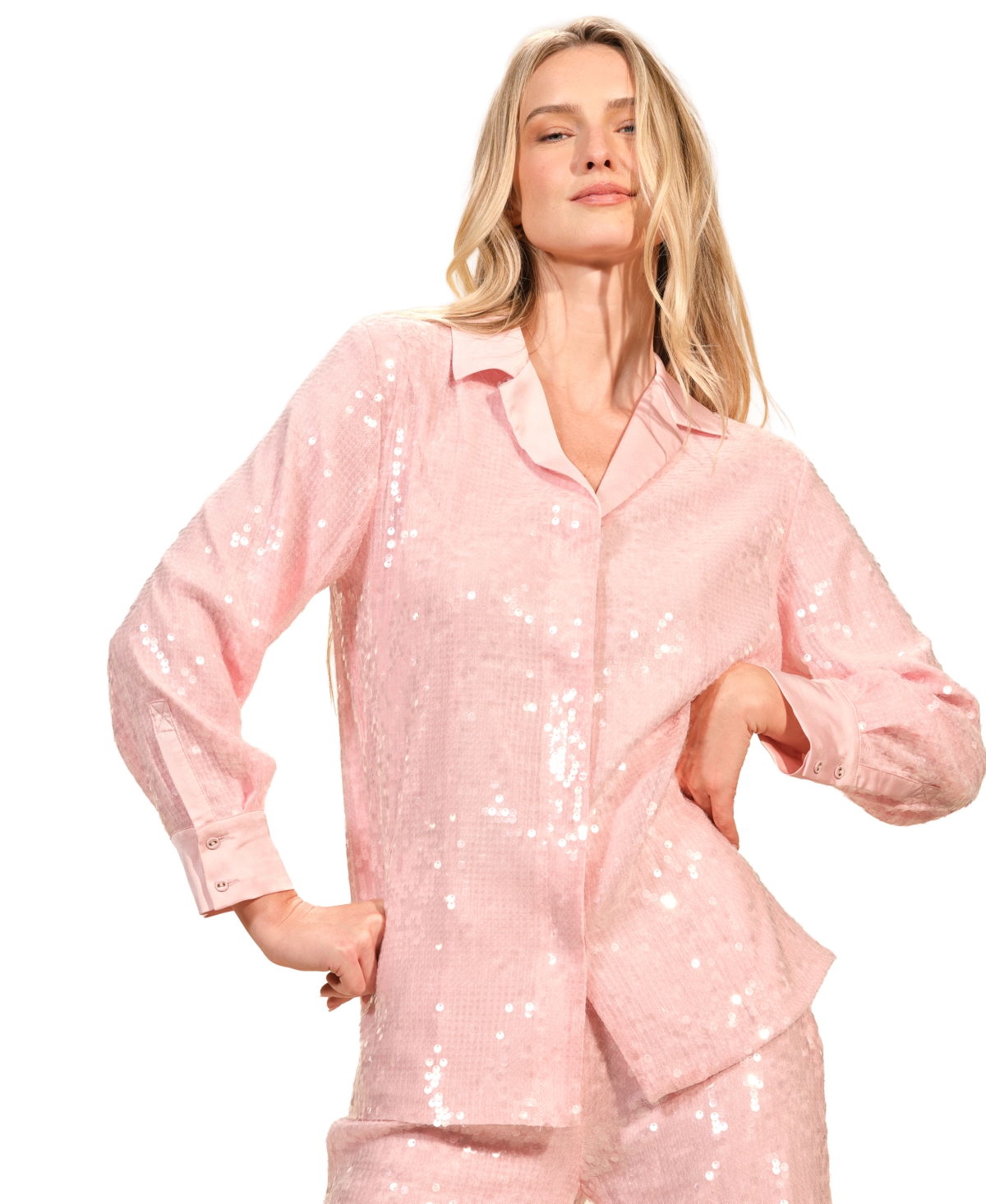 Click here for Isaac Mizrahi Womens Sequin Button Down Long Sleev... prices