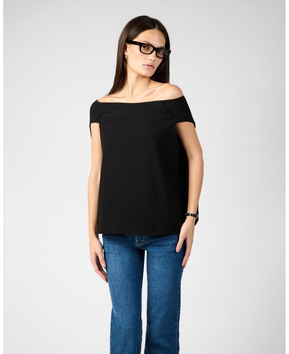 Click here for WeWoreWhat Womens Off Shoulder Cape Top - Black prices