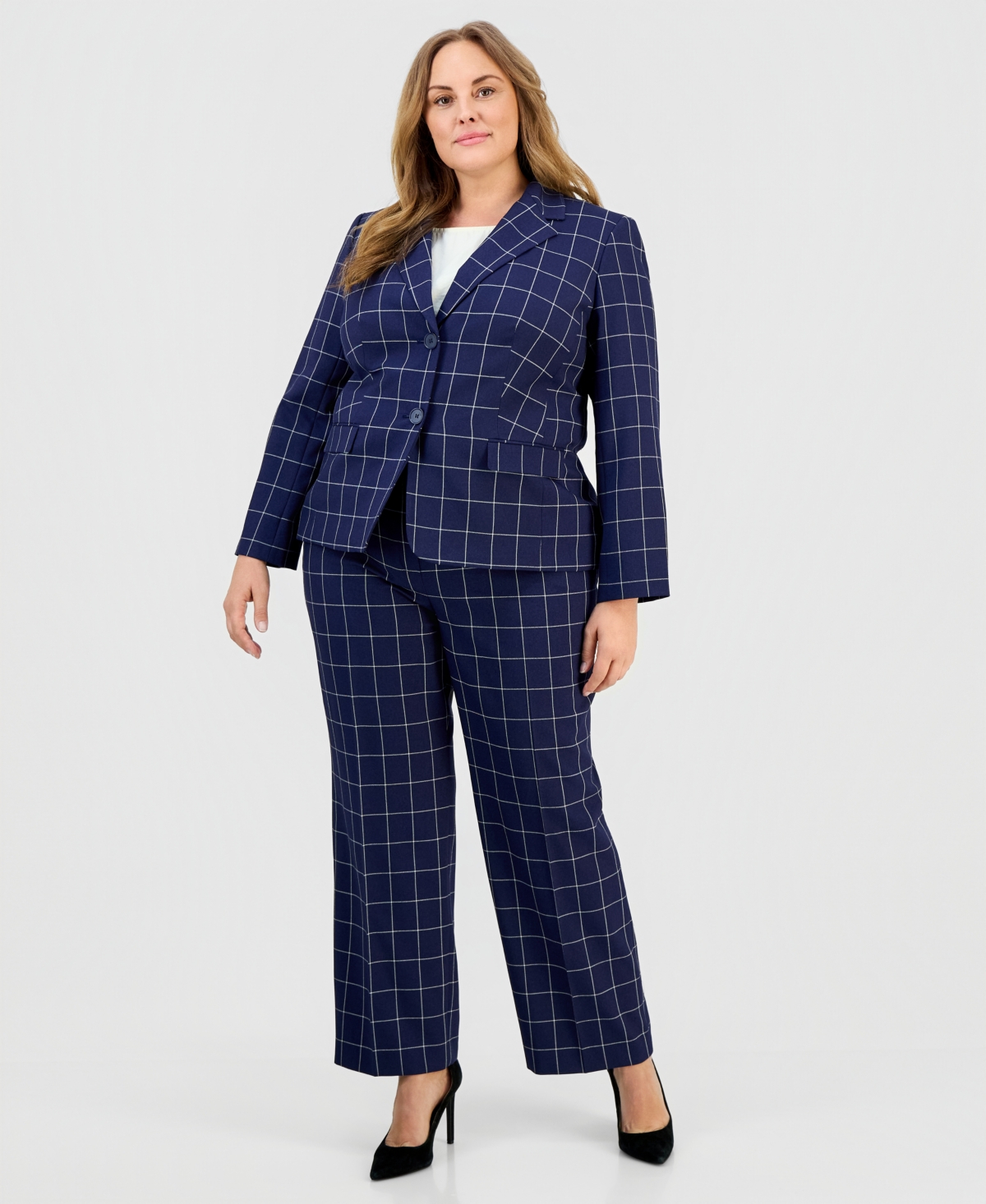 Click here for Le Suit Plus Size Windowpane Check Notch Collar Pa... prices