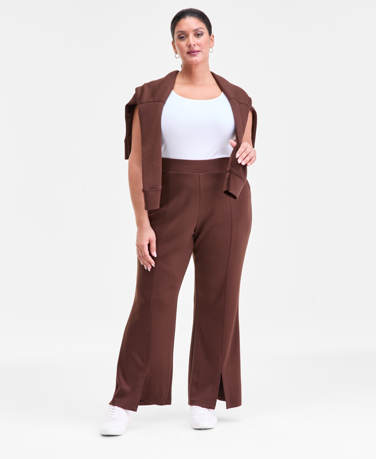 I.n.c. International Concepts Plus Size Pull-On Split-Hem Flare Pants  Macys Exclusive - Coco Oak