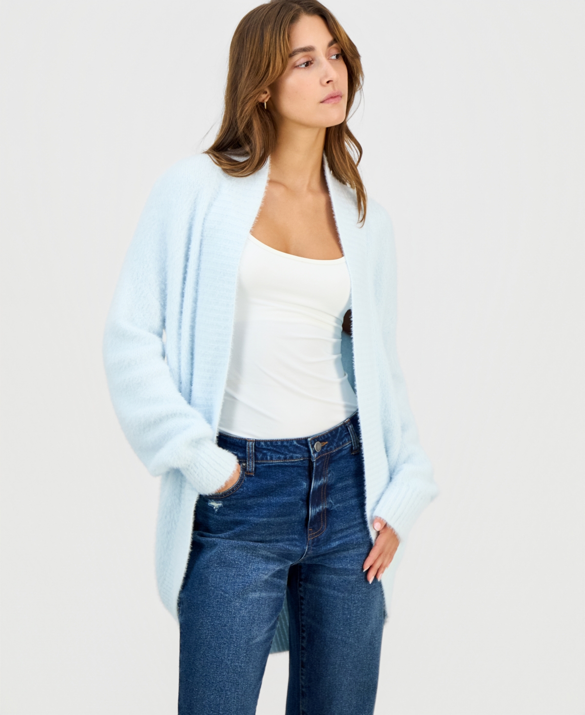 Click here for Hippie Rose Juniors Open-Front Eyelash Cardigan -... prices