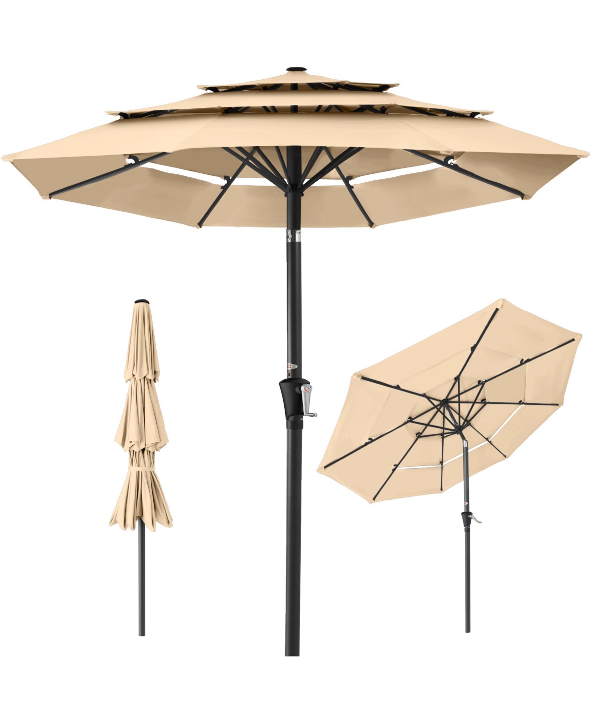 Best Choice Products 10ft 3-Tier Patio Umbrella  Market Sun Shade w/ Tilt Adjustment  Easy Crank - Sand