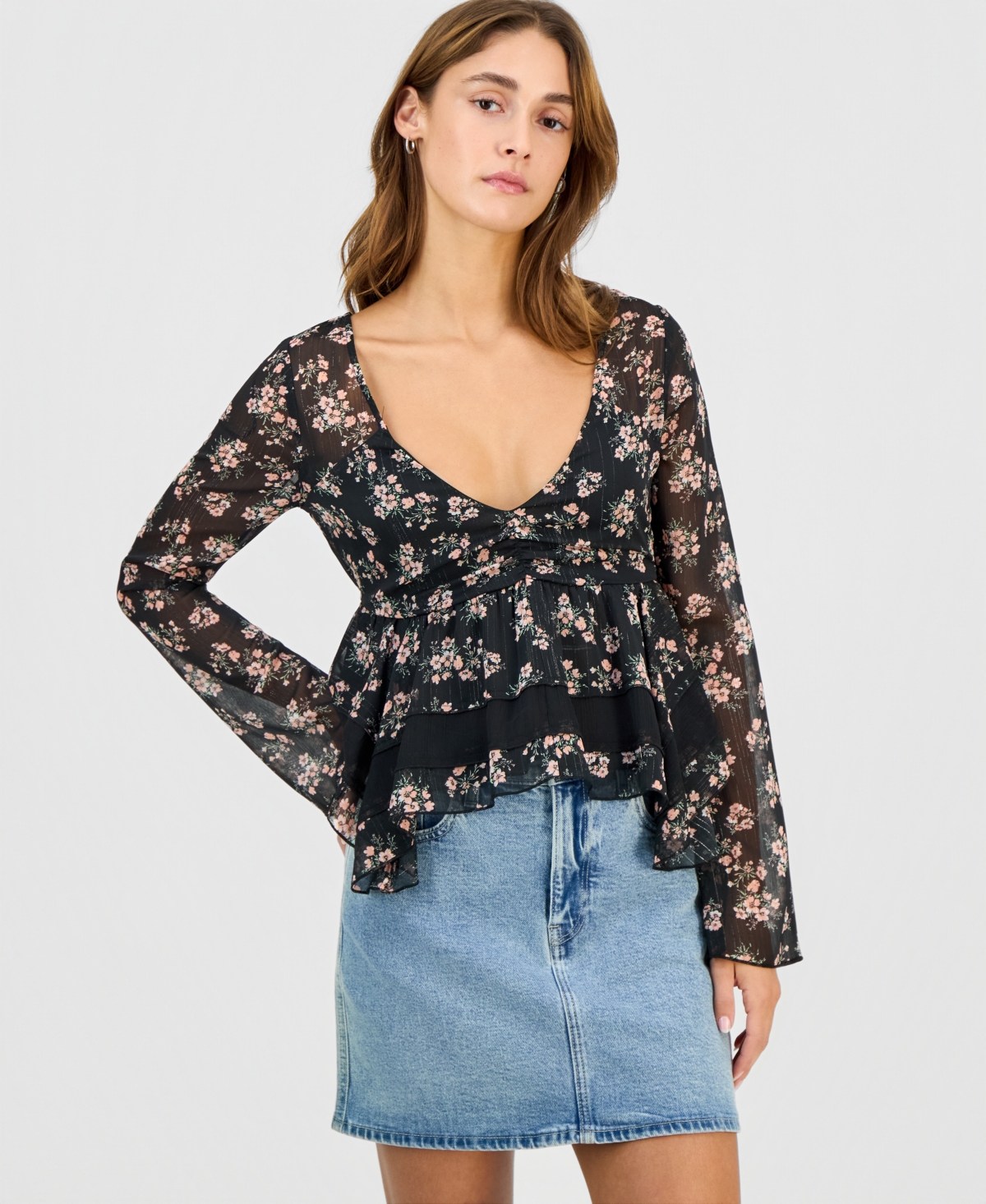 Click here for Self Esteem Juniors Long-Sleeve Hanky-Hem Woven To... prices