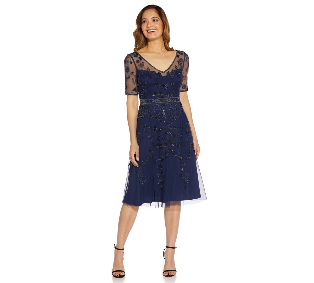 Click here for Adrianna Papell Womens Beaded V-Neck Midi Dress -... prices