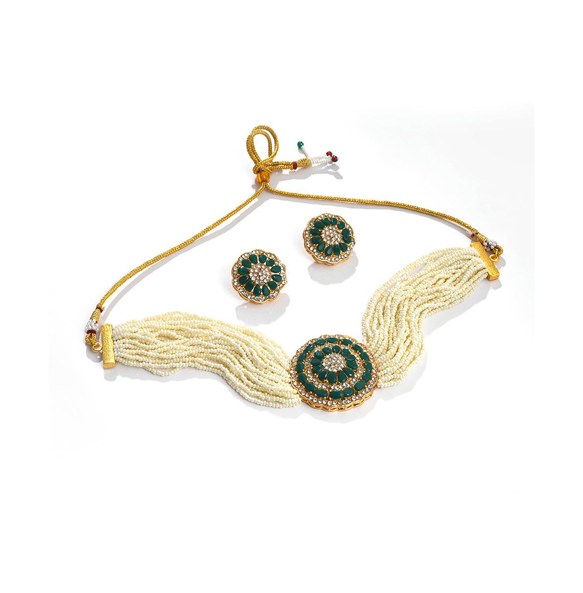 Click here for Sohi Womens Green Stone Beaded Necklace And Earrin... prices