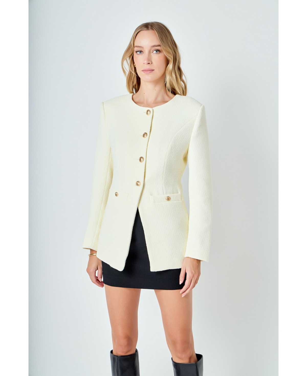 endless rose Womens Tweed Buttoned Vest - Cream