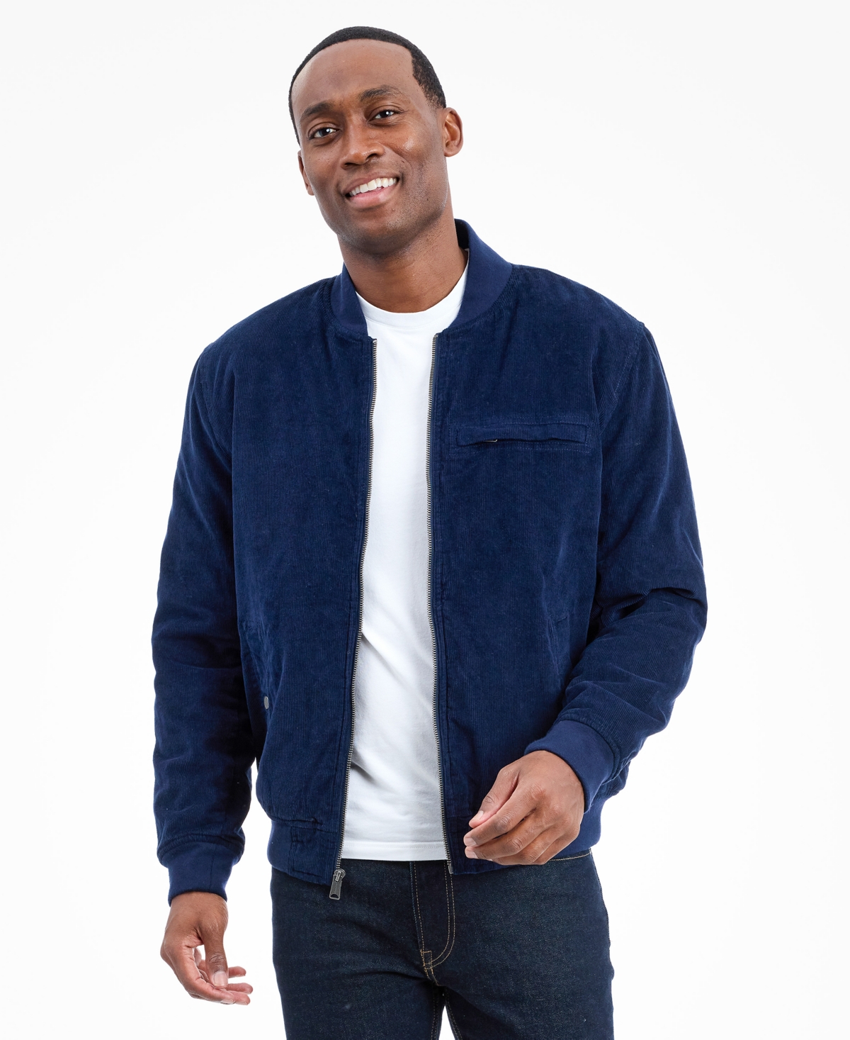 Click here for Lucky Brand Mens Zippered Bomber Jacket - Navy prices