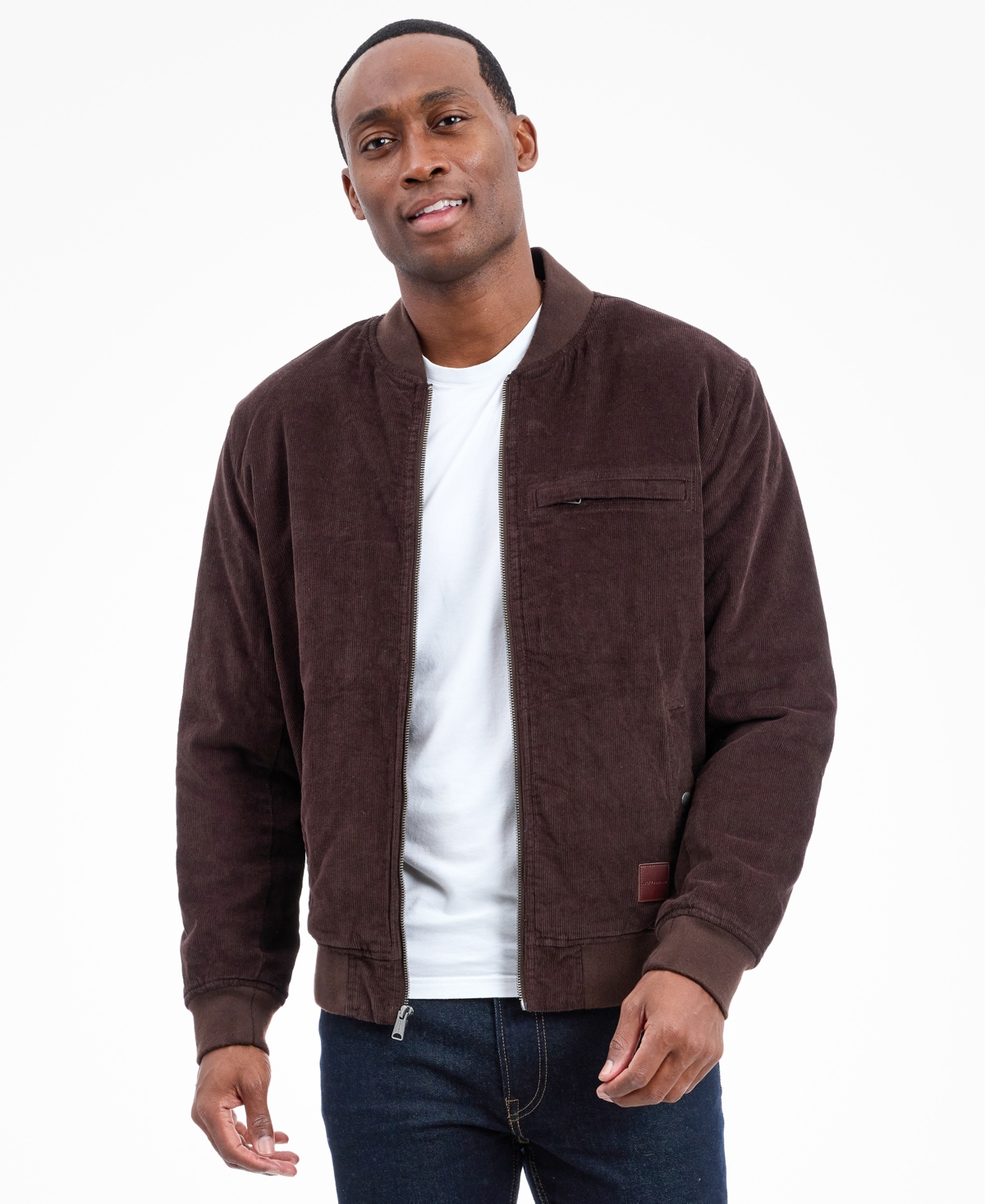 Click here for Lucky Brand Mens Zippered Bomber Jacket - Dark Cho... prices