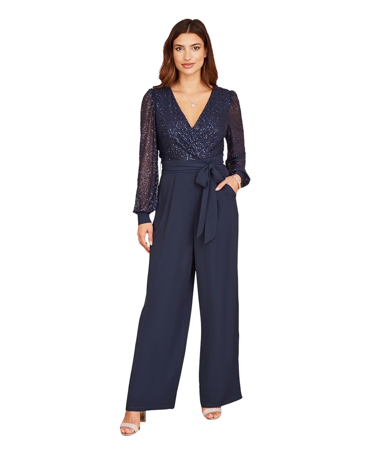 Click here for Yumi Womens Long Sleeved Sequin Jumpsuit - Navy prices