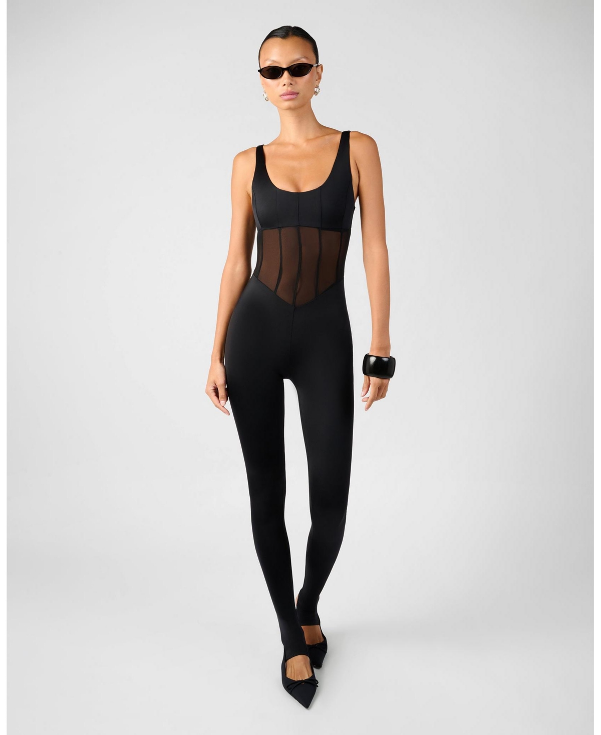 Click here for WeWoreWhat Spandex Sheer Panel Bodysuit - Black prices