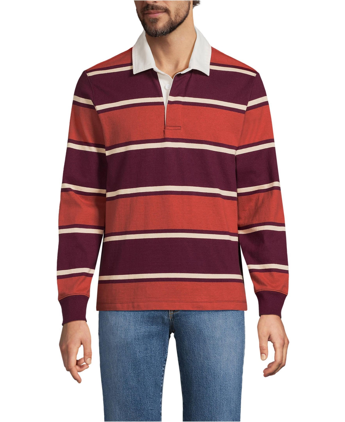 Click here for Lands End Mens Long Sleeve Stripe Rugby Shirt - Ri... prices