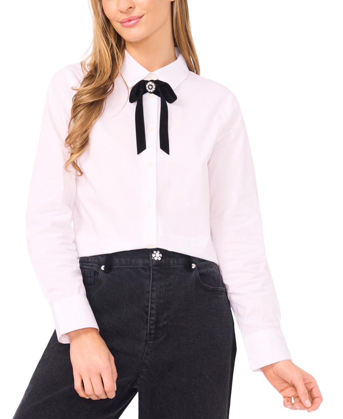 Click here for CeCe Womens Long Sleeves Bow Top - Ultra White prices