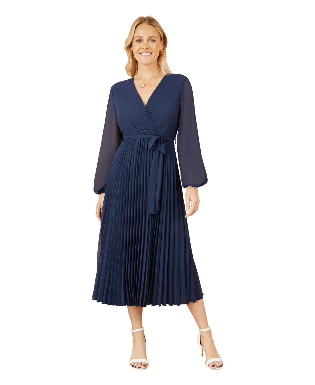 Click here for Yumi Womens Long Sleeved Pleated Midi Wrap Dress -... prices