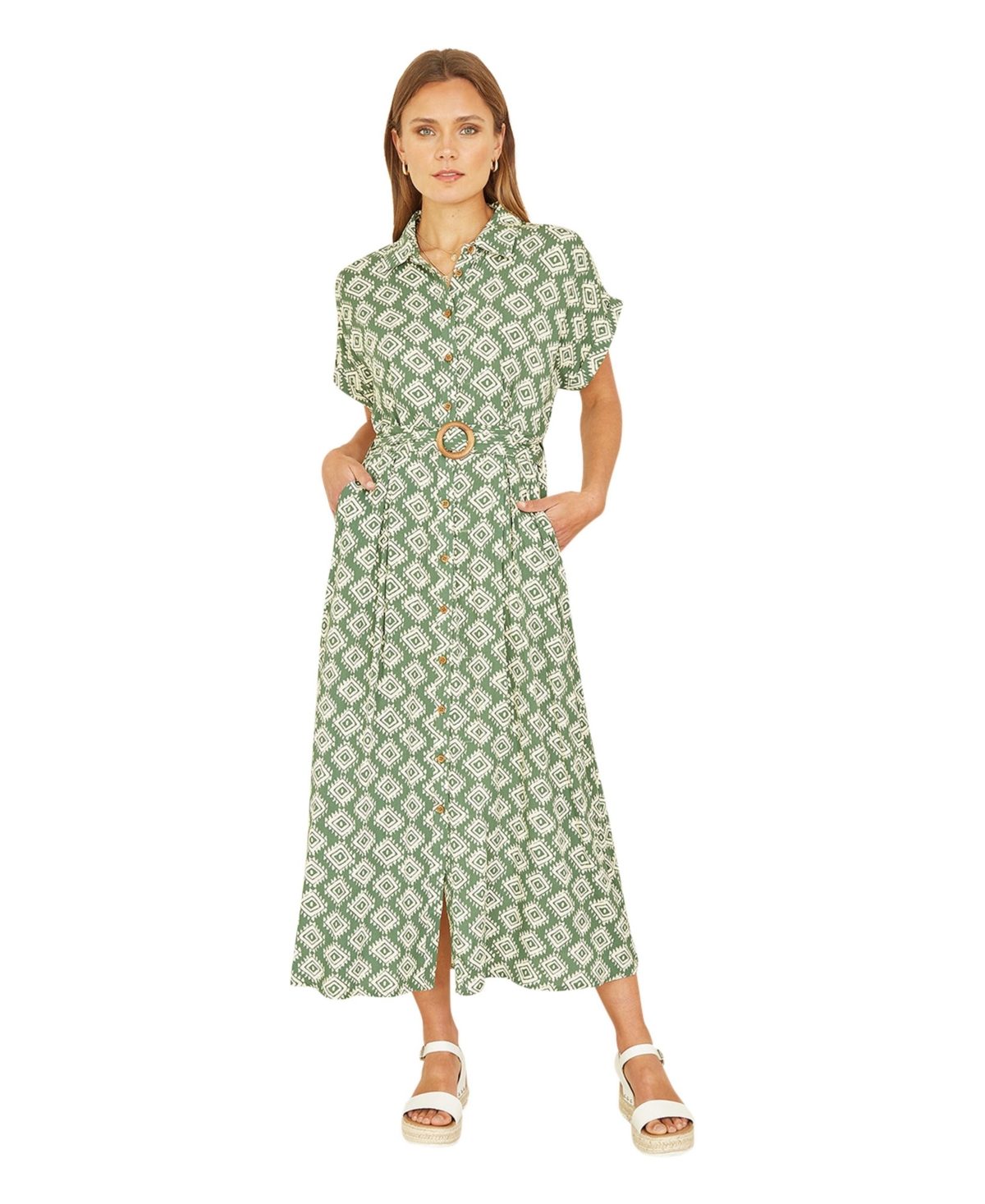 Click here for Yumi Womens Midi Shirt Dress With Matching Belt -... prices