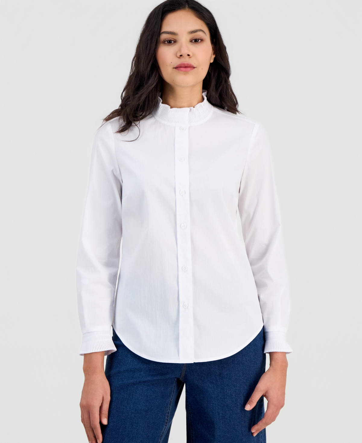 Click here for Anne Klein Womens Pleated-Trim Button-Down Shirt -... prices