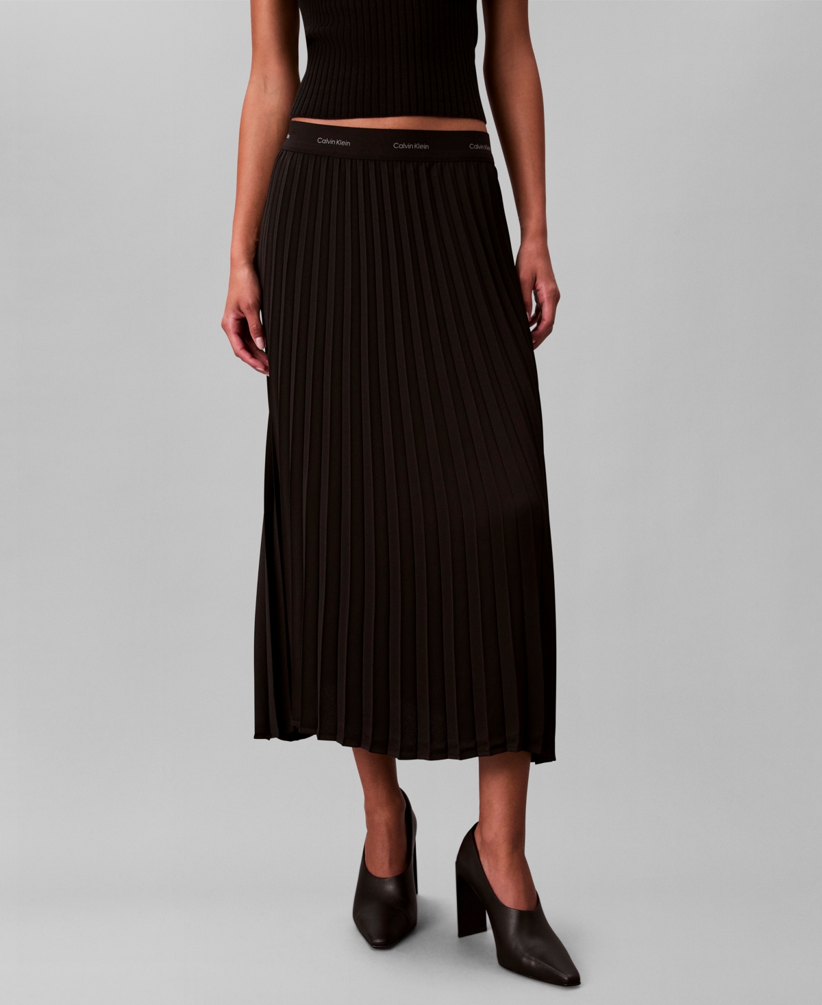 Click here for Calvin Klein Womens Pleated Midi Skirt - Black prices