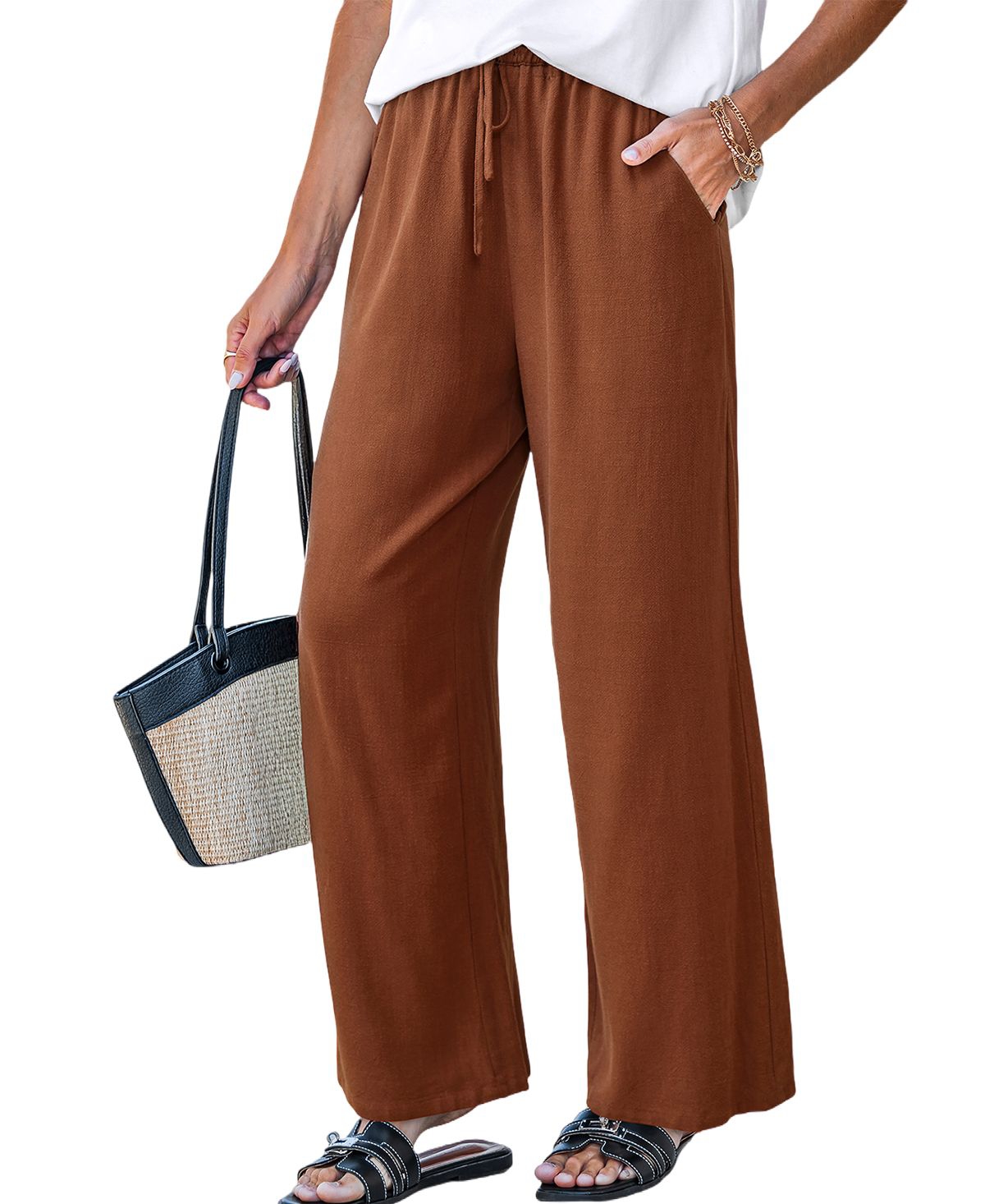 Click here for Cupshe Womens Wide-Leg Pleated Pants - Brown prices