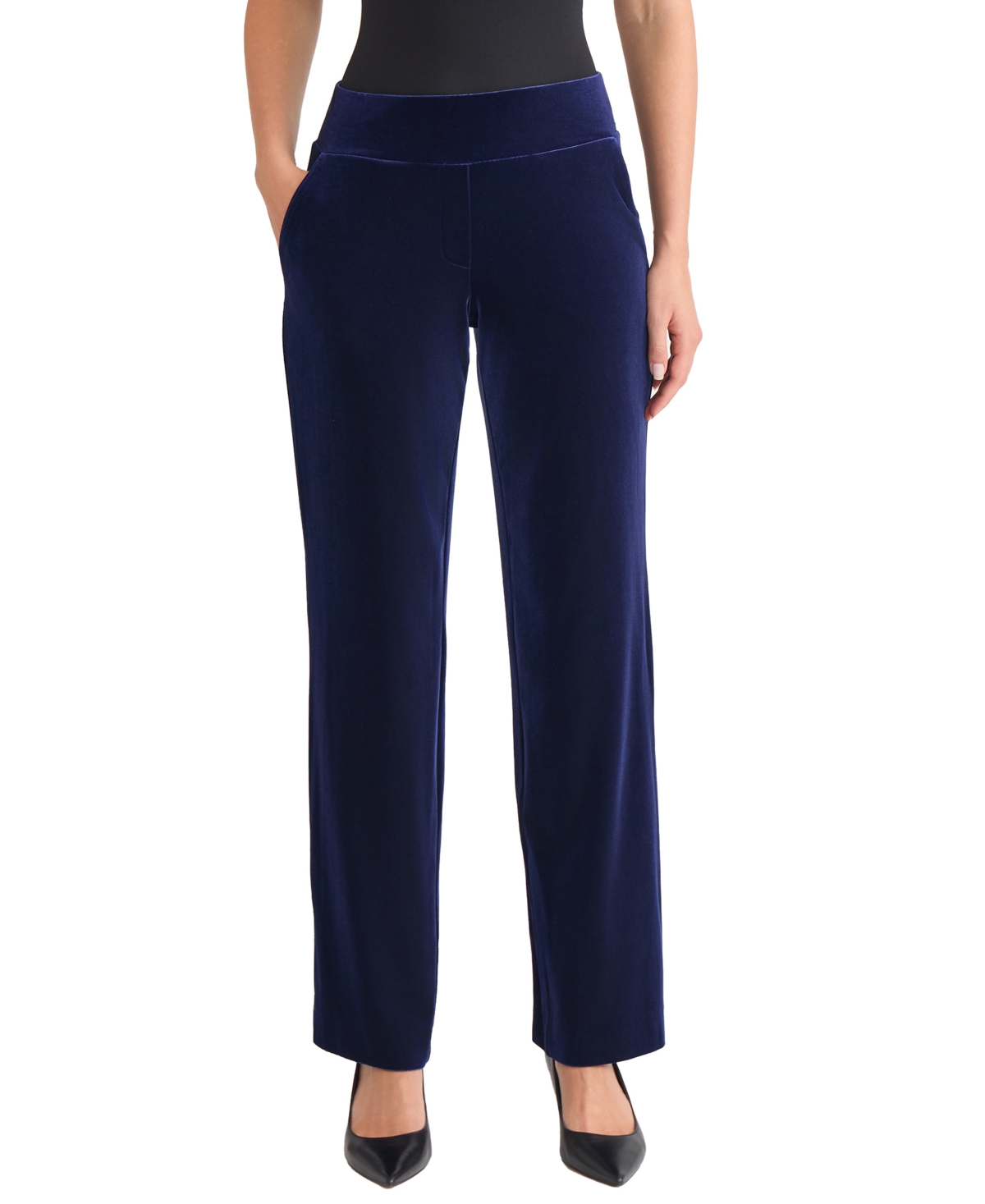 Jones New York Womens High Rise Straight Leg Velvet Pants - Dark Sapph